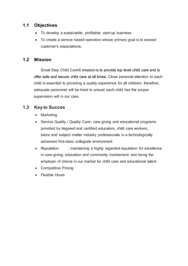Small step child care - Business Plan | DOCX