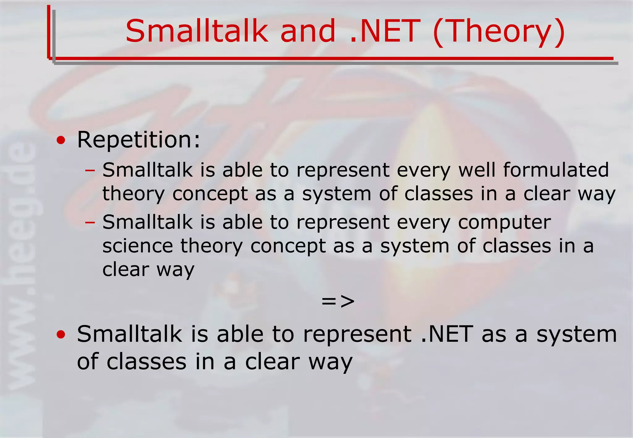 Smalltalk speaks dot net | PPT