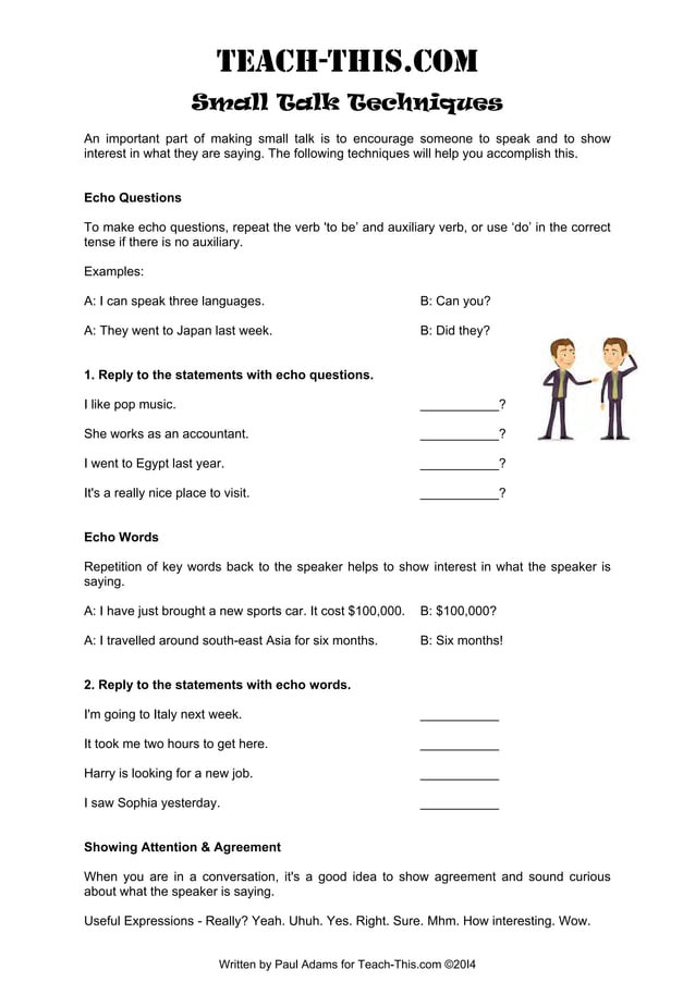 Small talk techniques practice | PDF | Educational Assessment | Education