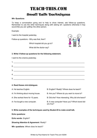 Small talk techniques practice | PDF
