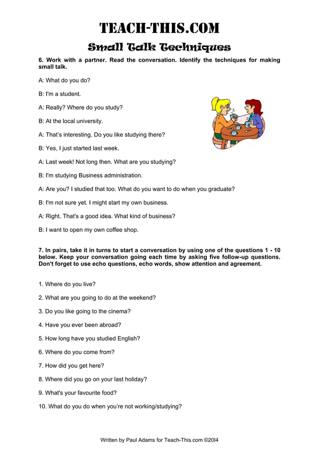 Small talk techniques practice | PDF | Educational Assessment | Education