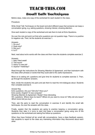 Small talk techniques practice | PDF