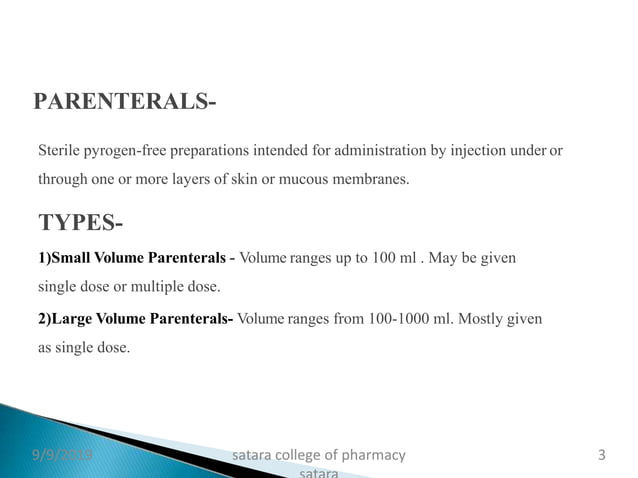 Small volume parenterals m pharmacy notes scop satara | PPT