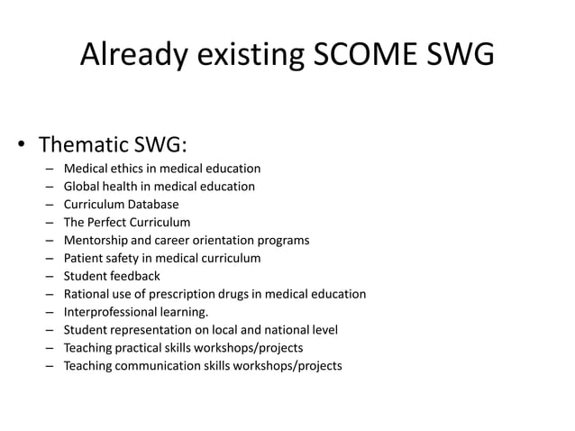 Small working groups (swg) set up | PPT