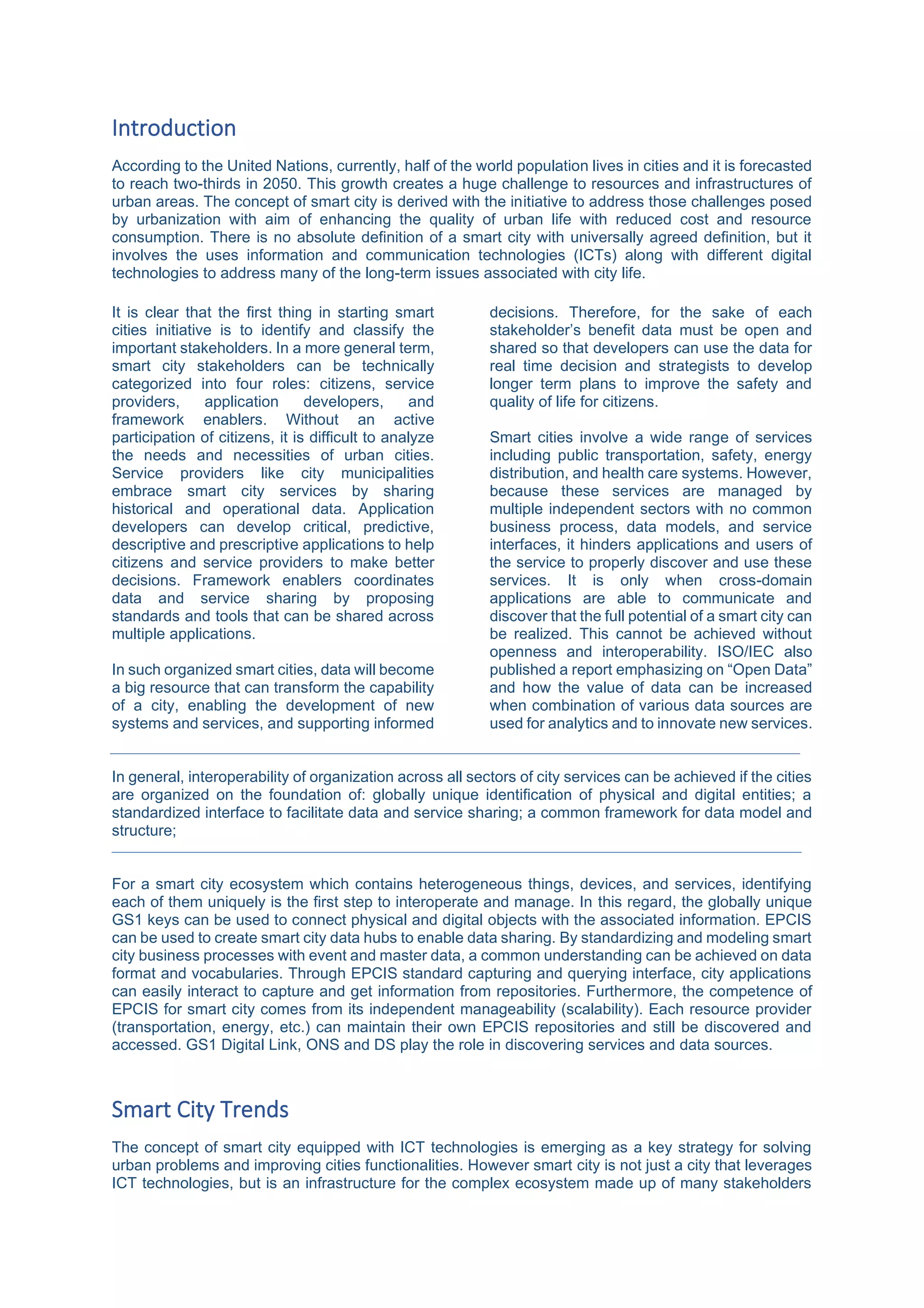 Smart city position paper - GS1 standards perspective | PDF