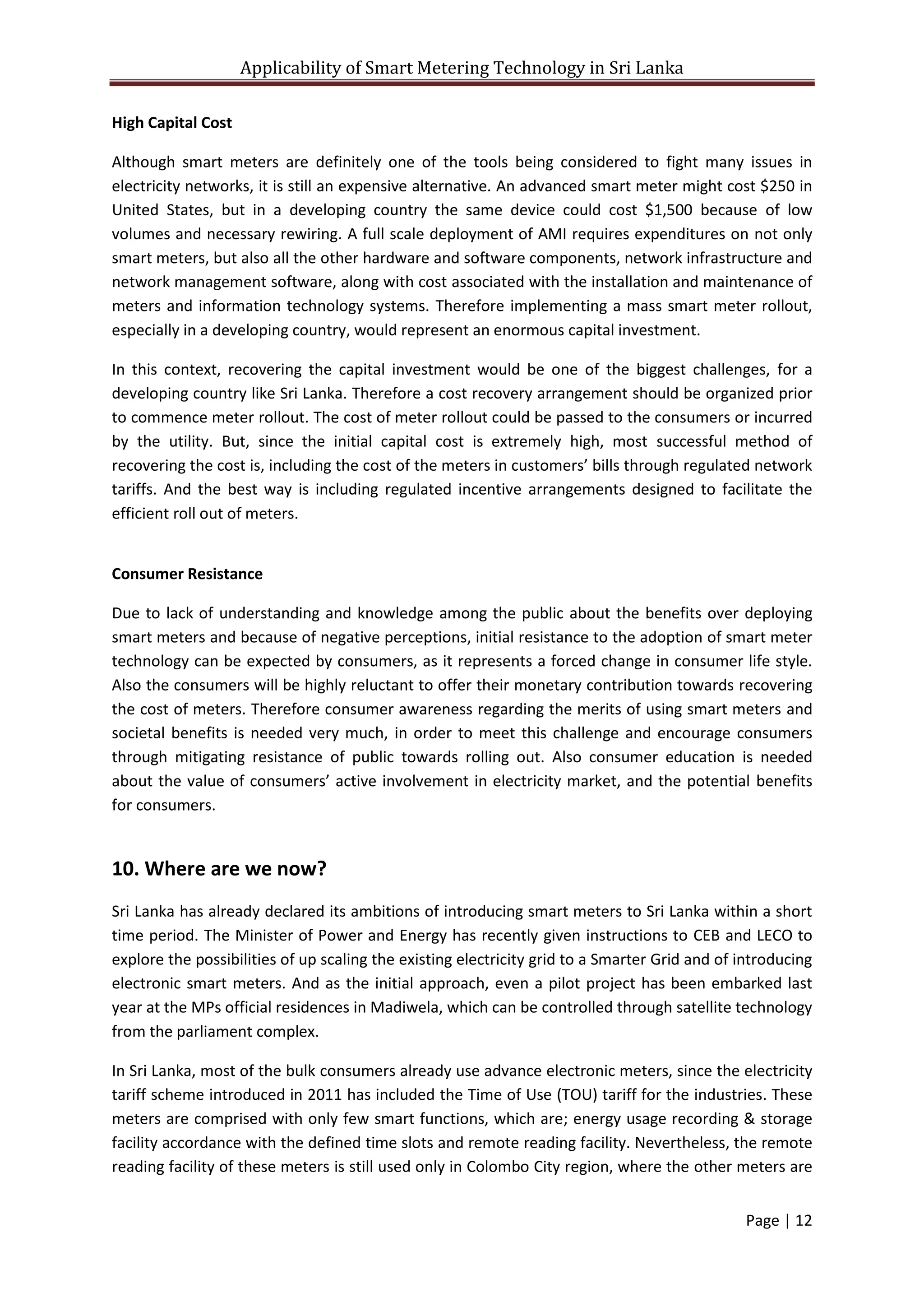 Applicability of Smart Metering Technology in Sri Lanka | PDF