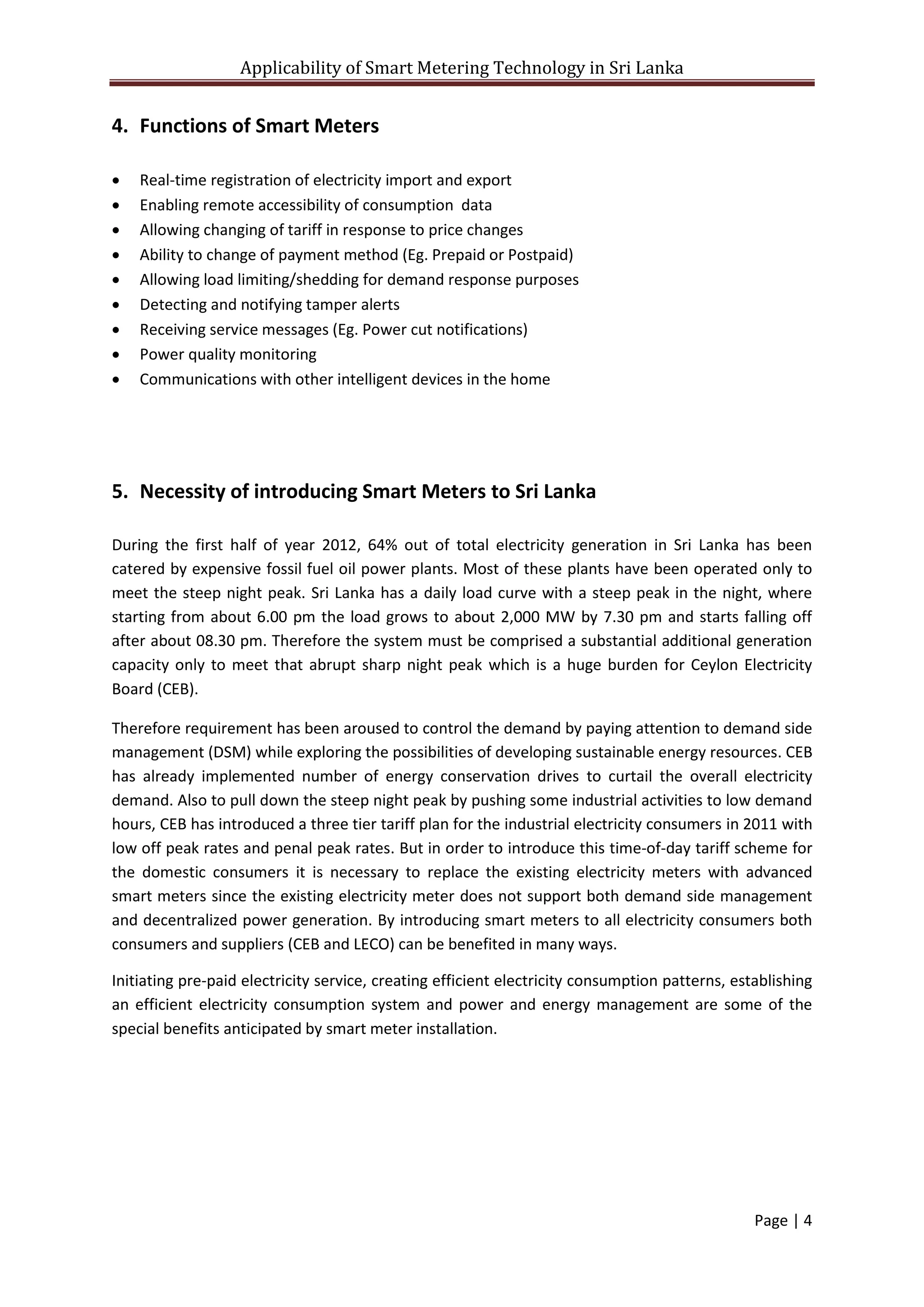 Applicability of Smart Metering Technology in Sri Lanka | PDF