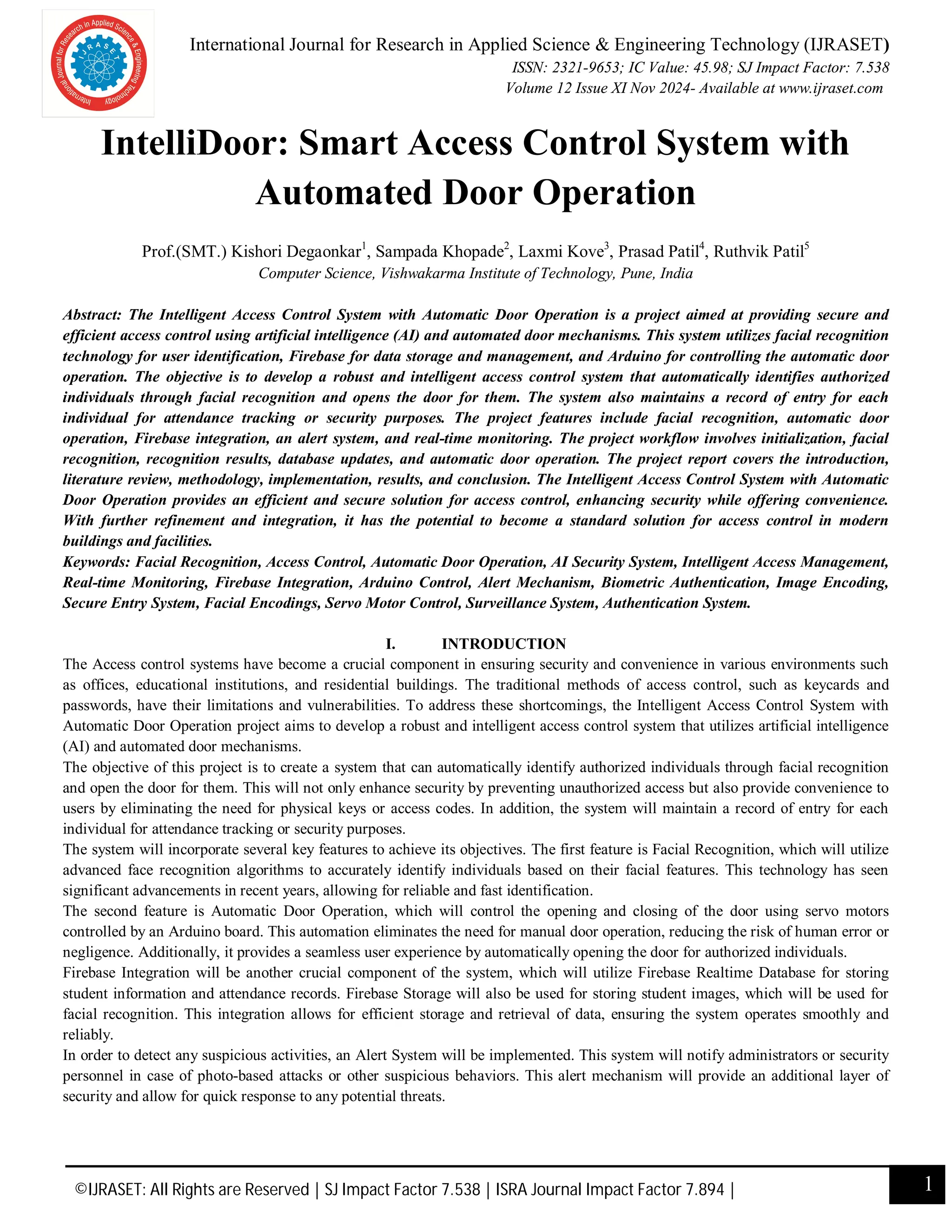 IntelliDoor: Smart Access Control System with Automated Door Operation ...