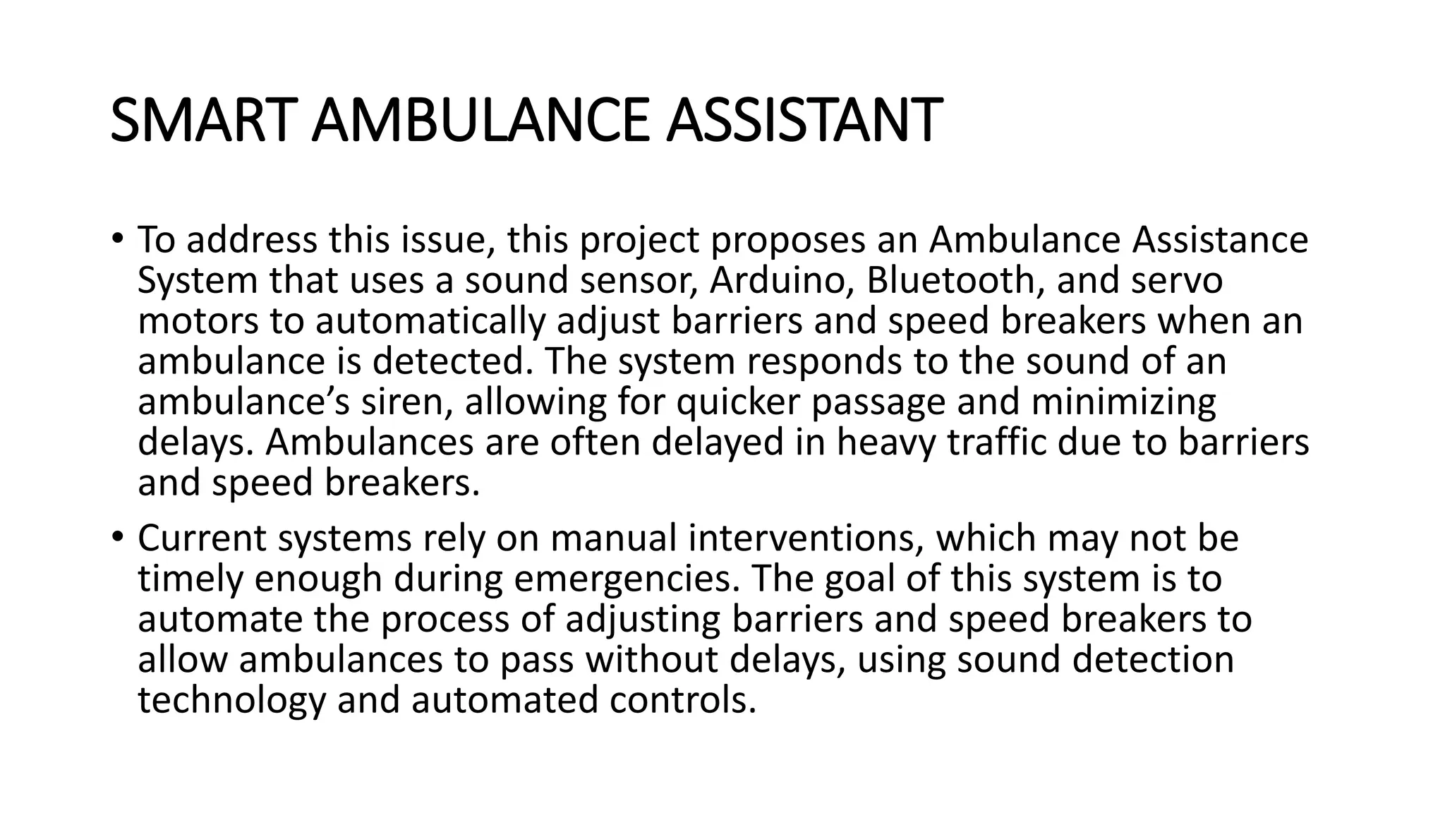 SMART AMBULANCE ASSISTANT PPT for project work | PDF