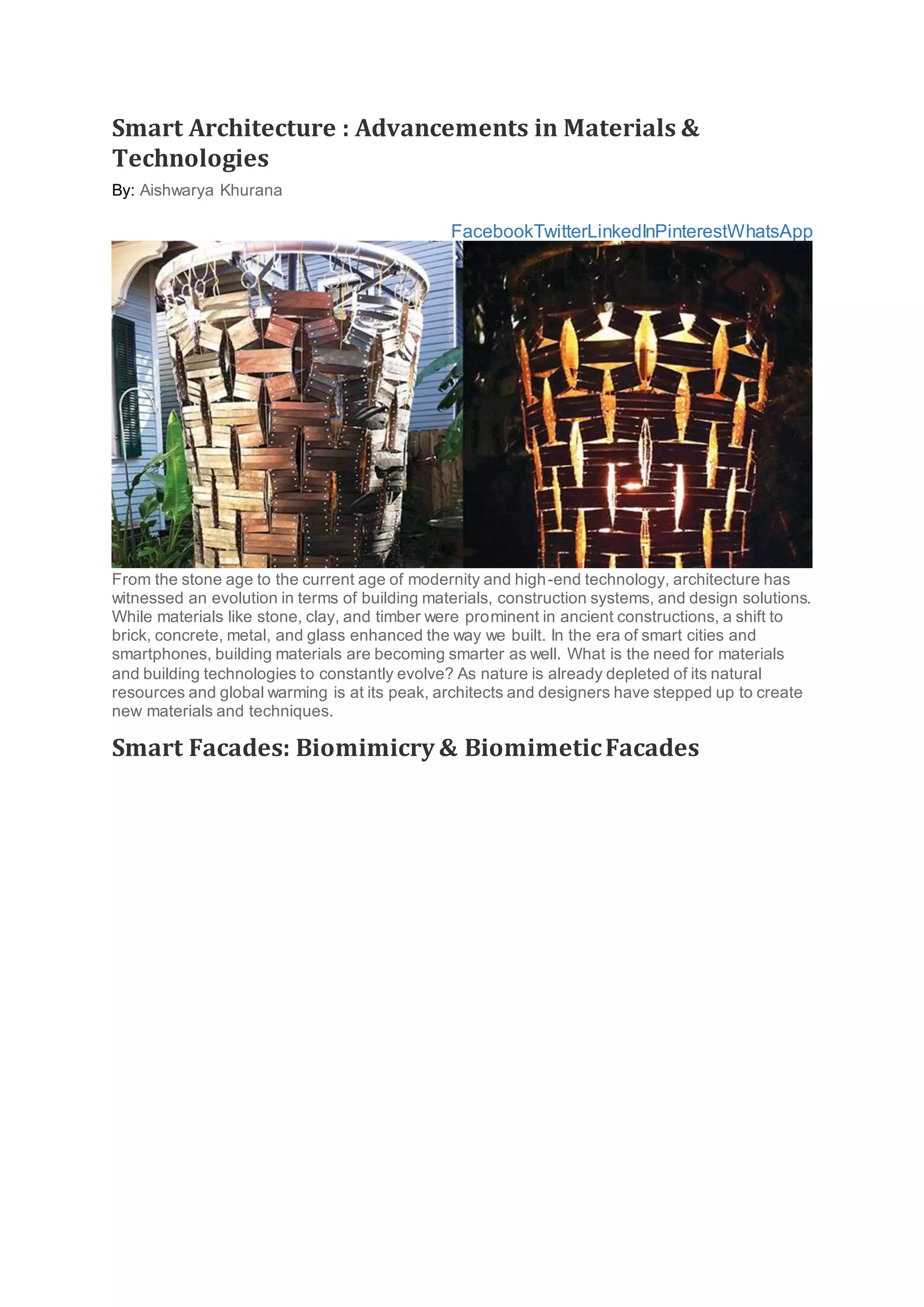 Smart Facades: Biomimicry & Biomimetic Facades | PDF