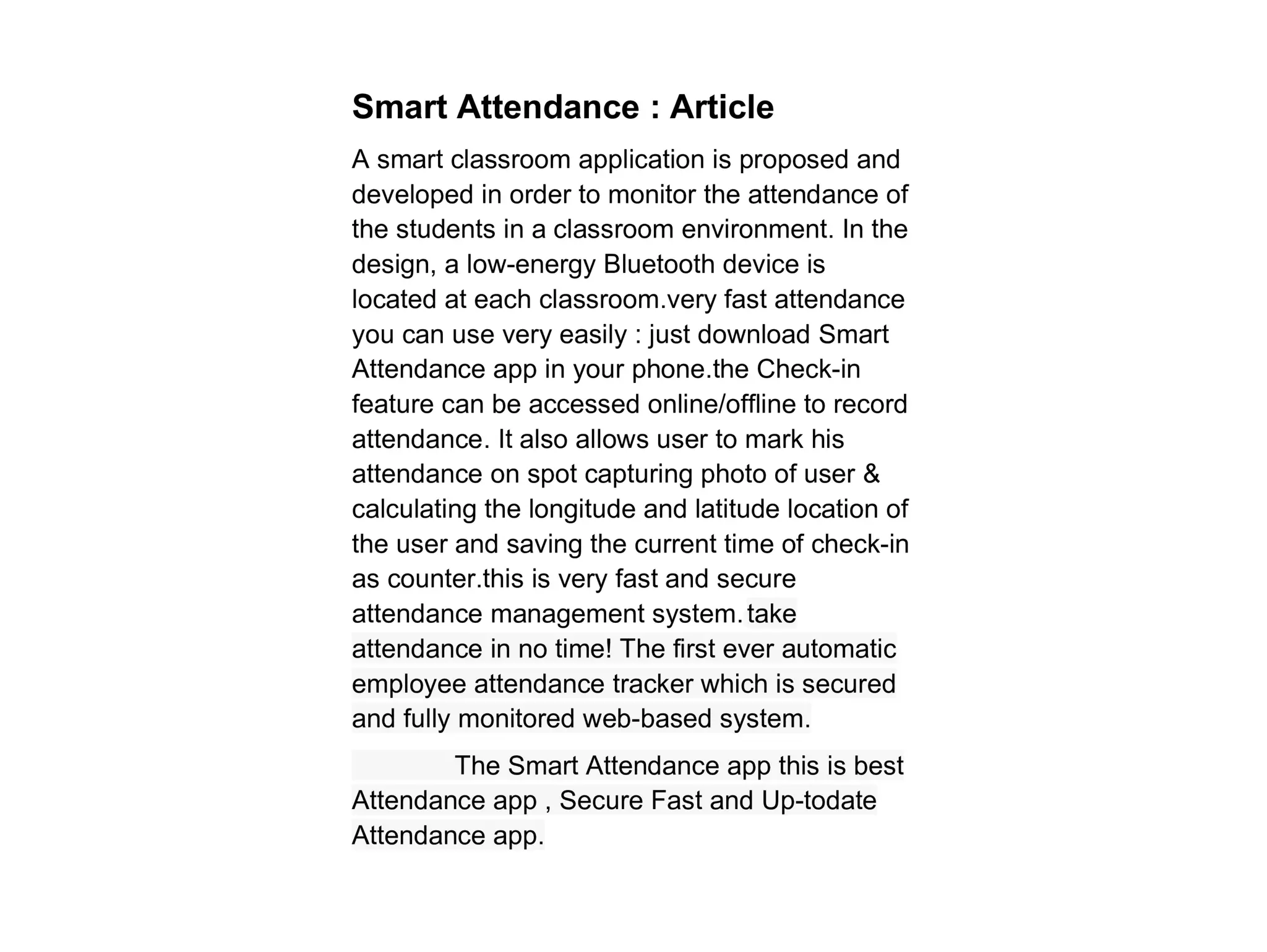 Smart attendance article 001 | PPT