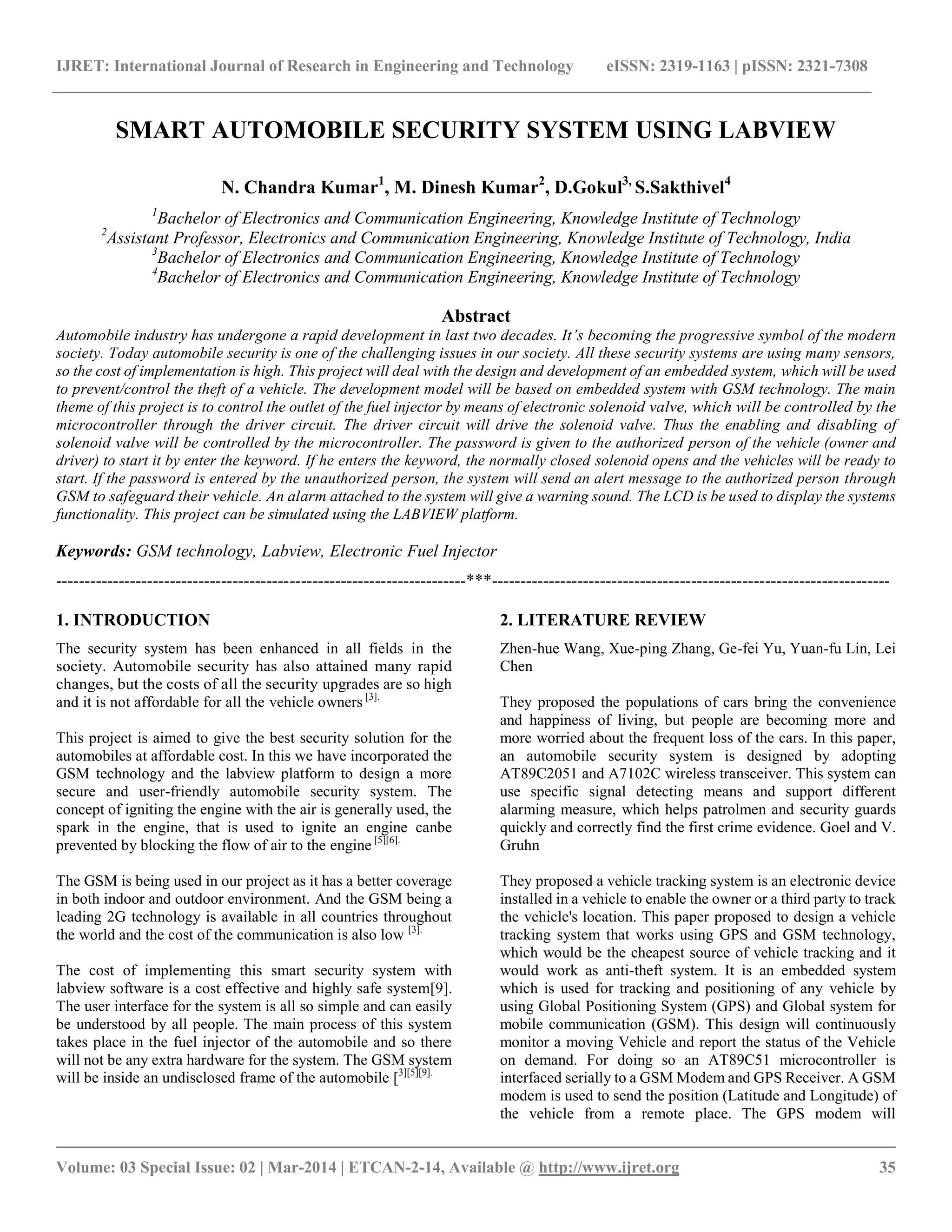 Smart Automobile Security System Using Labview Pdf