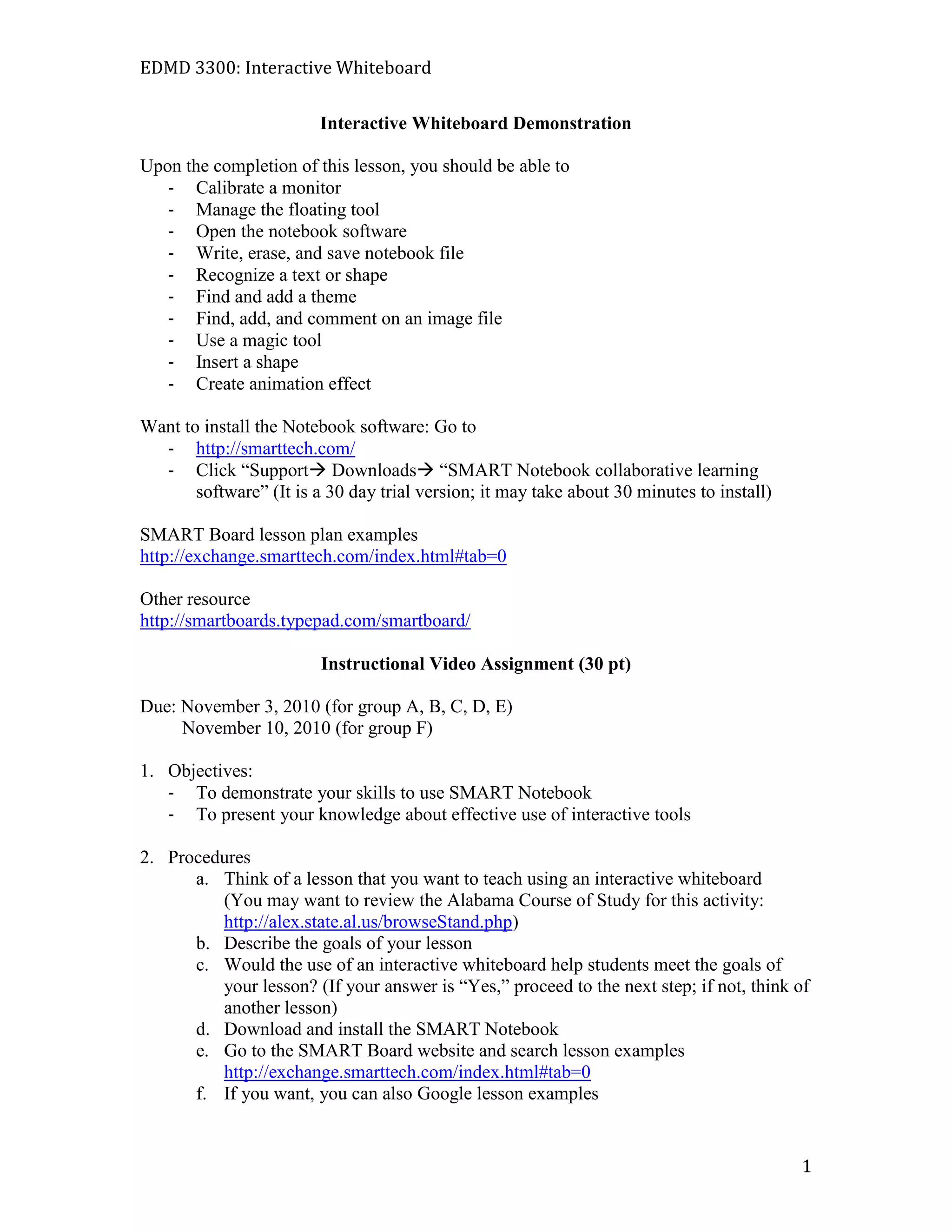 Smartboard activities | DOCX