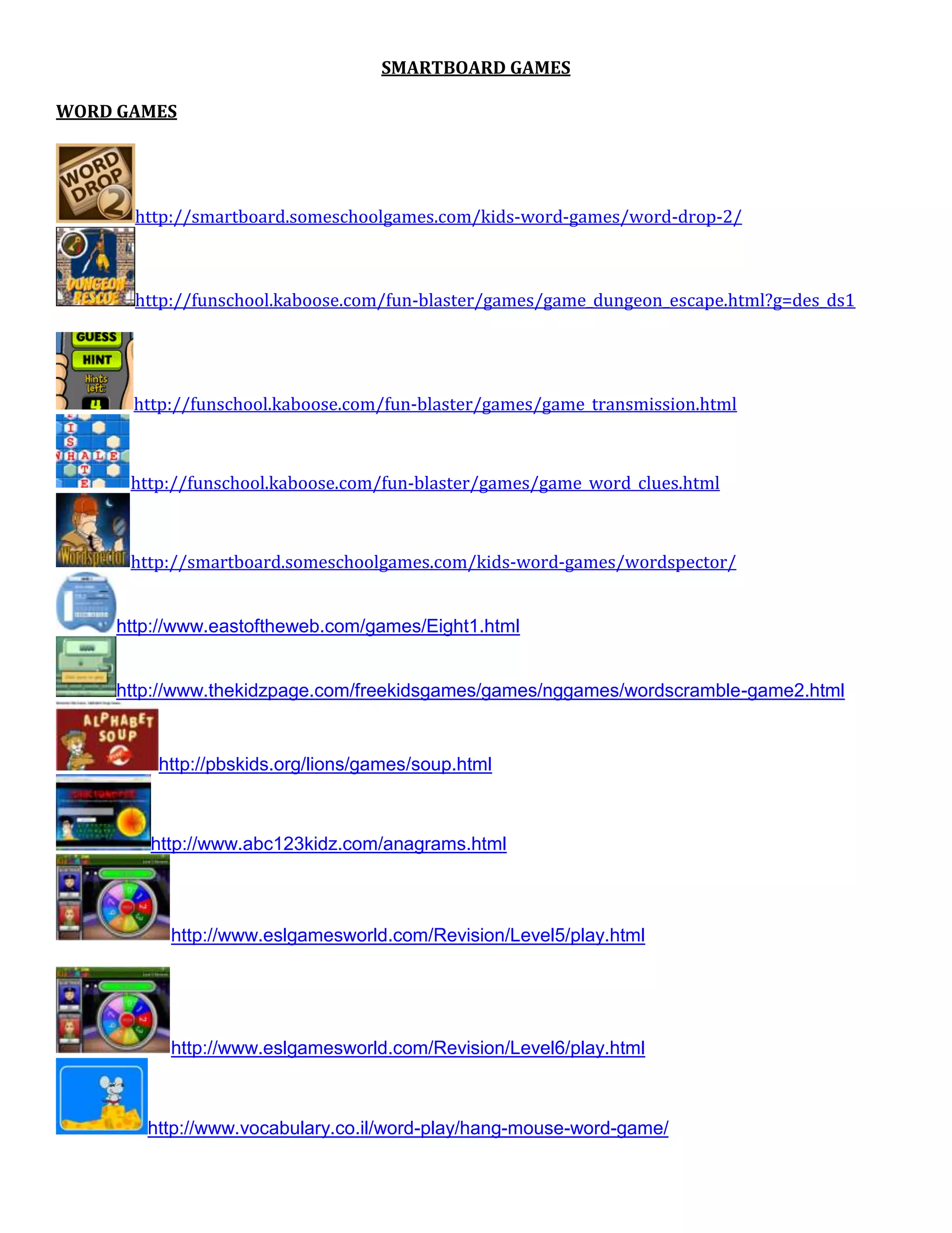 Smartboard word games | DOCX | Board Games and Puzzles | Games and Puzzles