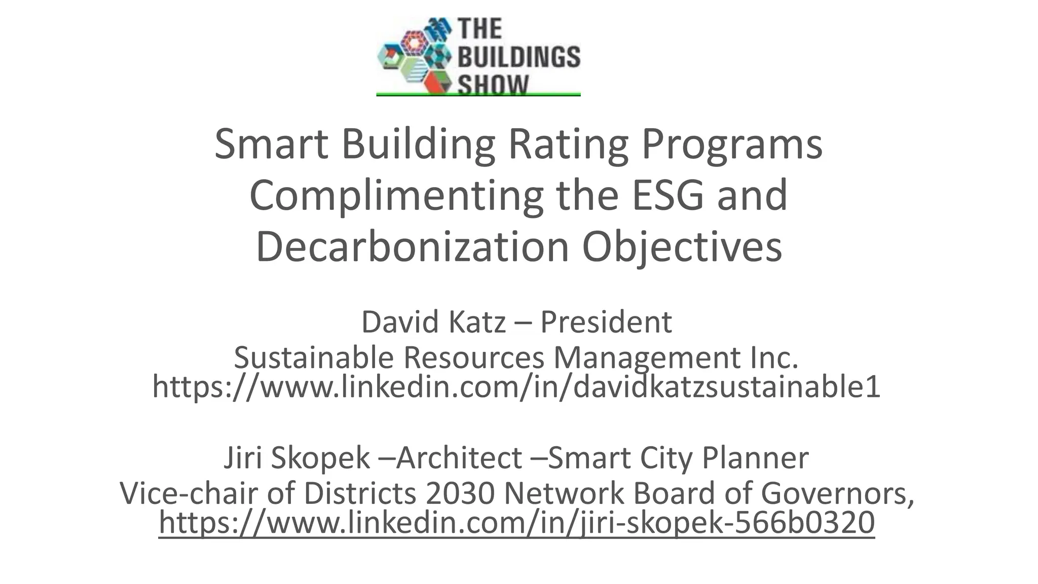 Smart Building Rating Programs Complimenting the ESG and ...