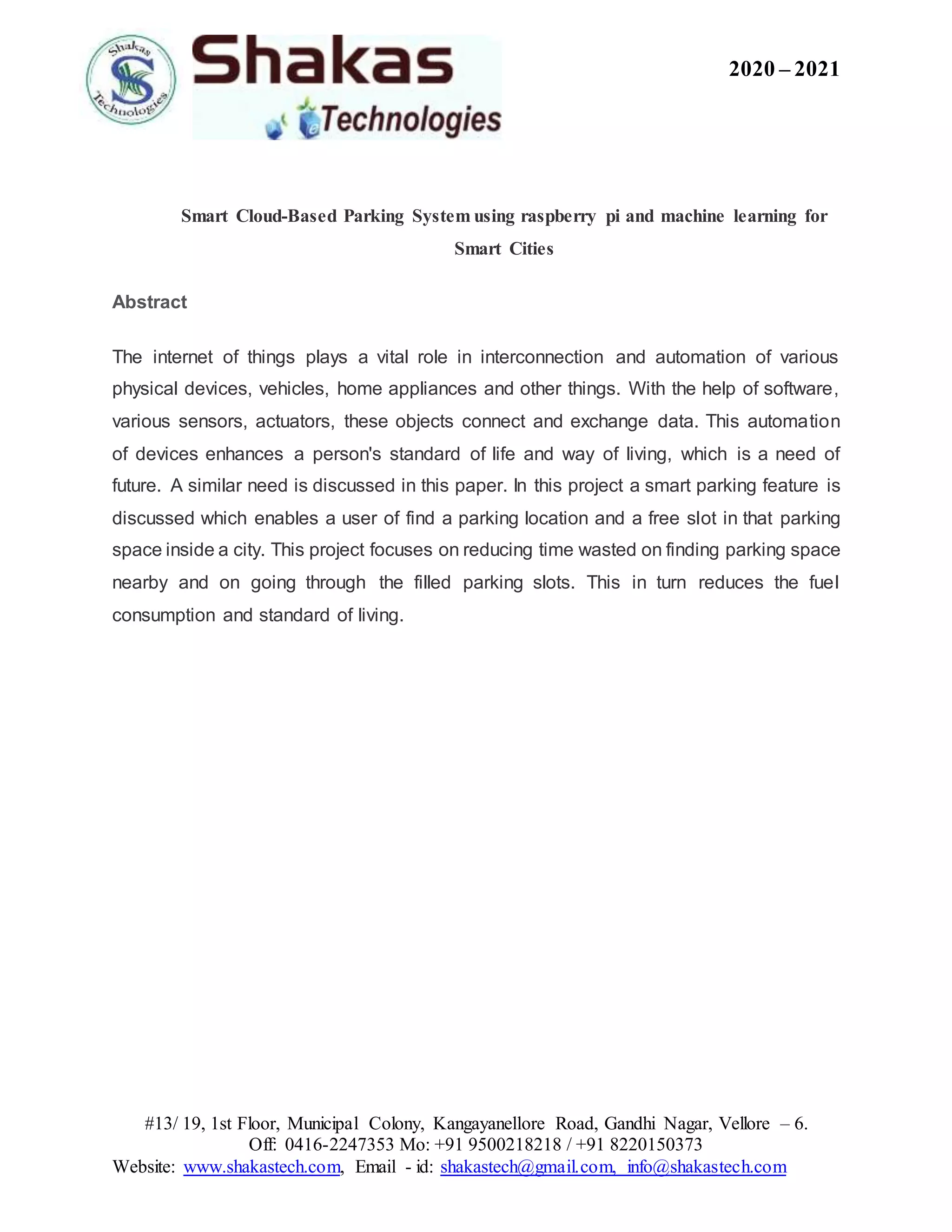 Smart cloud based parking system using raspberry pi and machine ...
