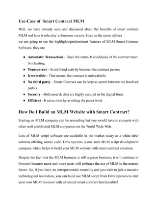 Smart Contract MLM Software to Build Your Decentralized MLM Platform.pdf | Business I.T. | Business