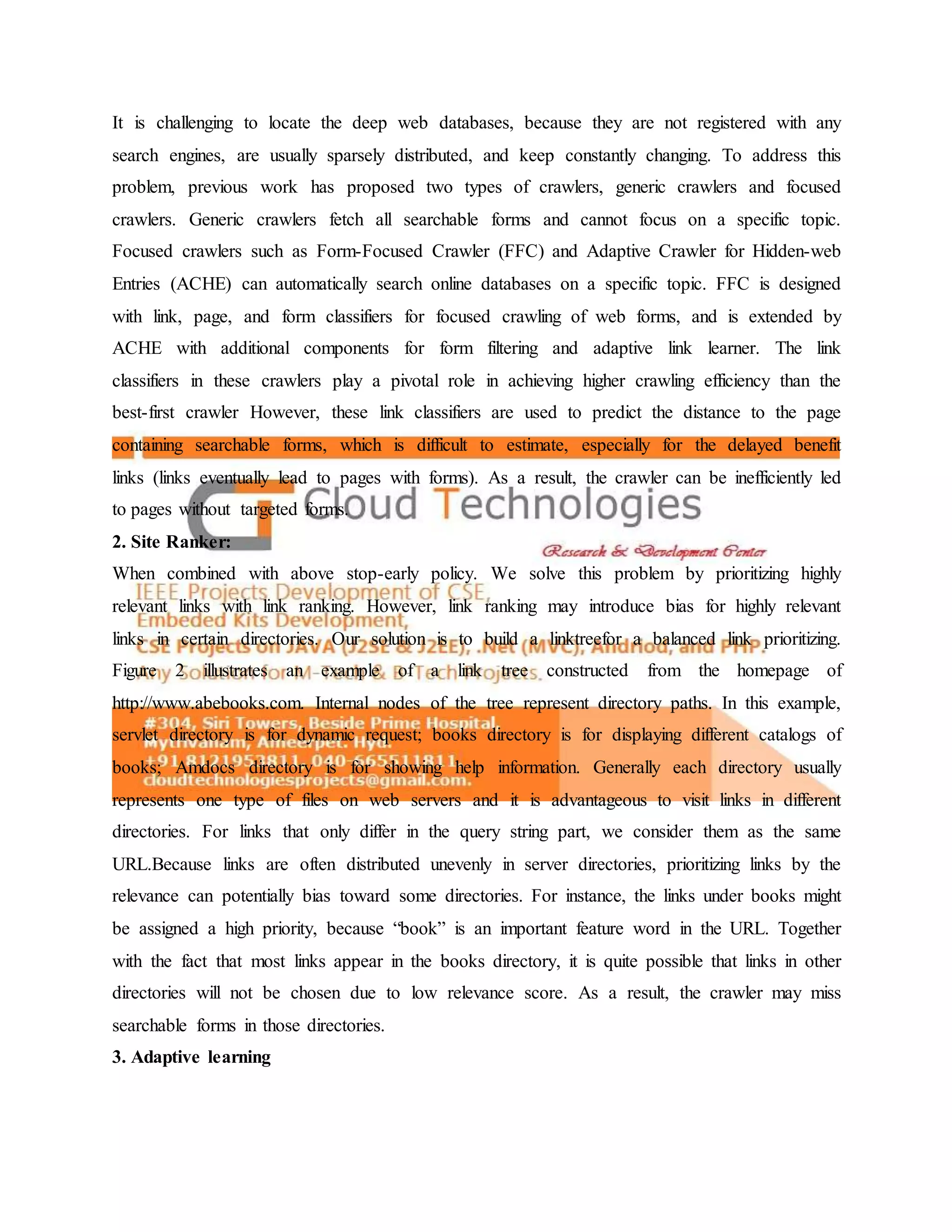 SMART CRAWLER: A TWO-STAGE CRAWLER FOR EFFICIENTLY HARVESTING DEEP-WEB INTERFACES | PDF