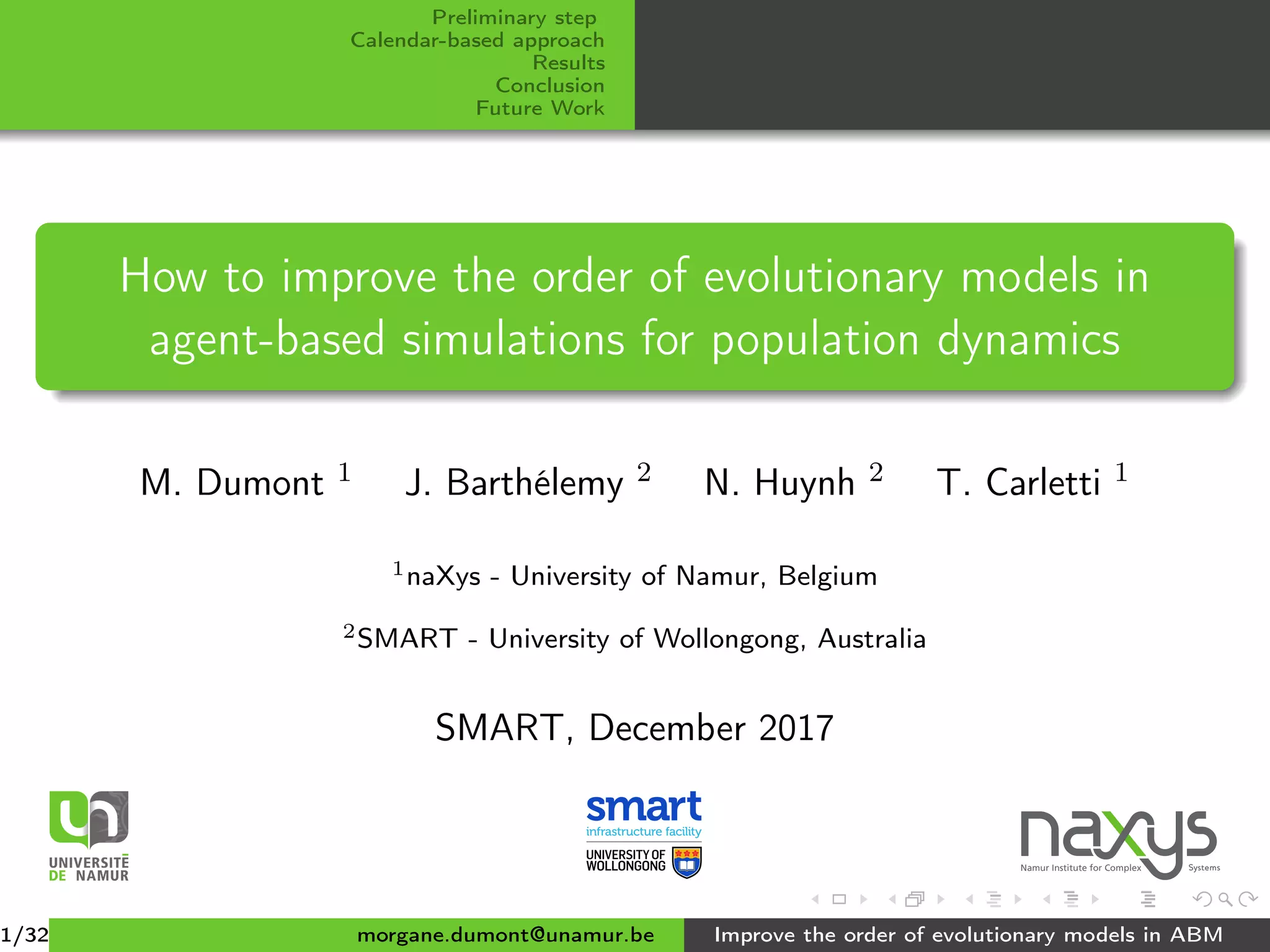 SMART Seminar Series: "How to improve the order of evolutionary models in agent-based ...