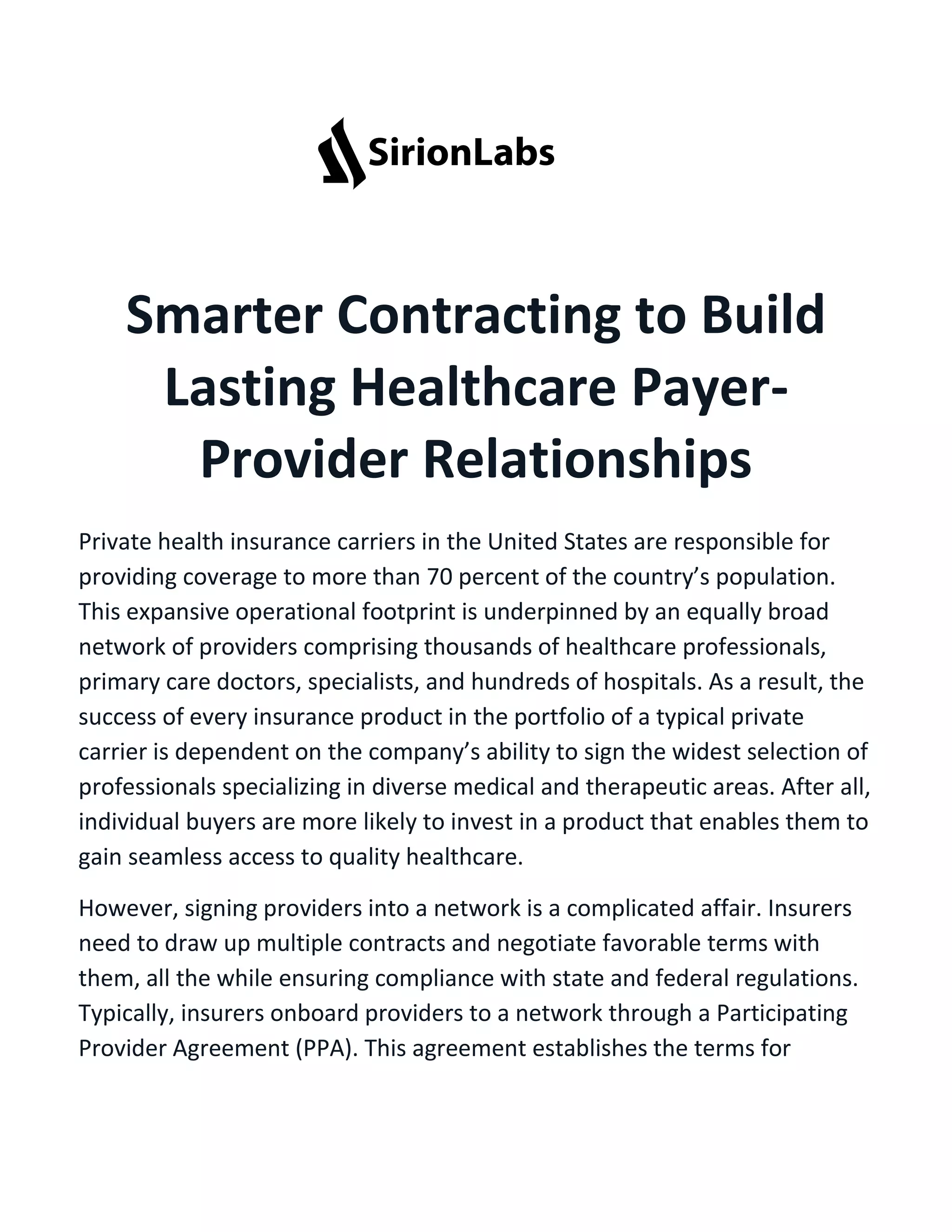Smarter Contracting to Build Lasting Healthcare Payer-Provider ...