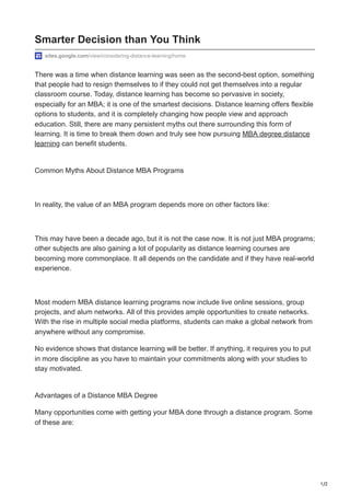 Considering Distance Learning For an MBA: Smarter Decision than You ...