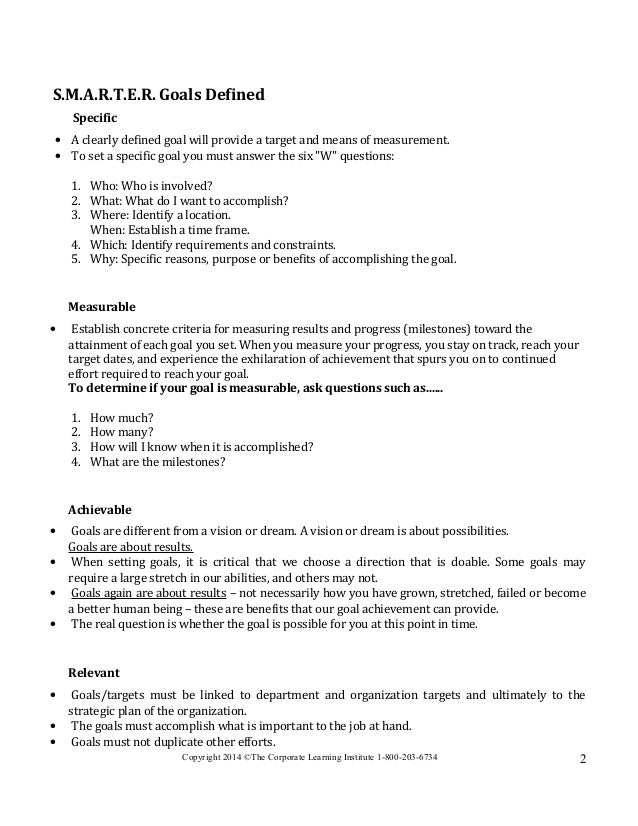 Smarter goal workbook