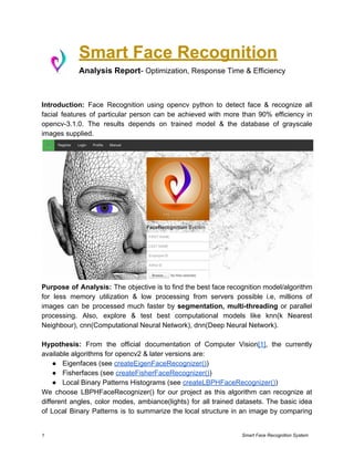 Smart Face Recognition System Analysis | PDF