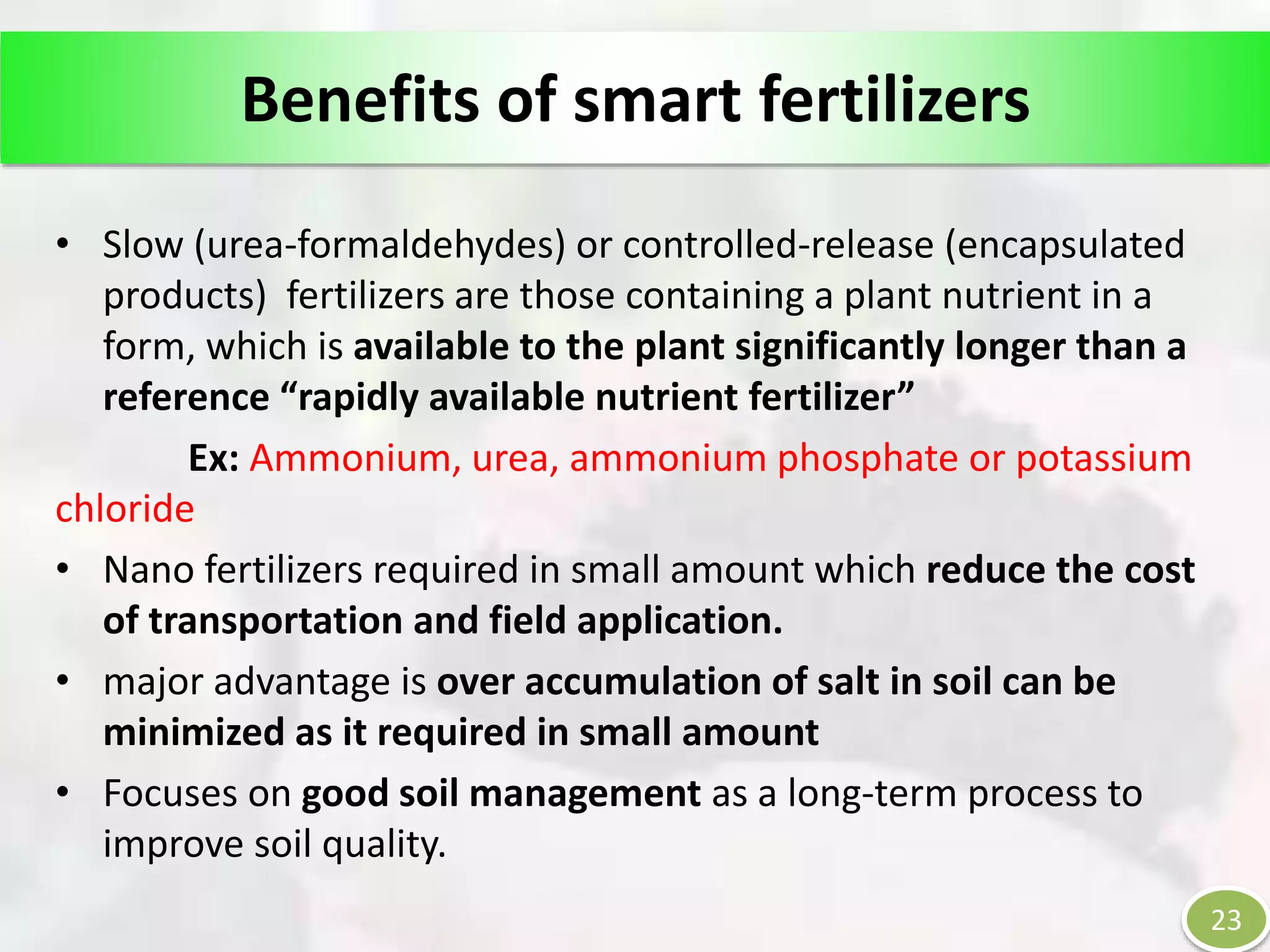 Smart fertilizers in sustainable agriculture | PPTX
