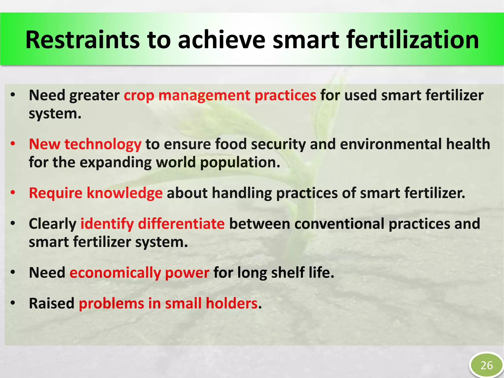 Smart fertilizers in sustainable agriculture | PPTX