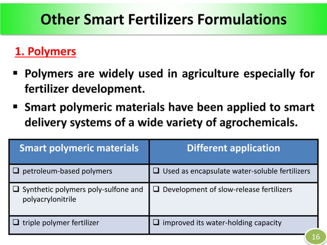 Smart fertilizers in sustainable agriculture | PPTX