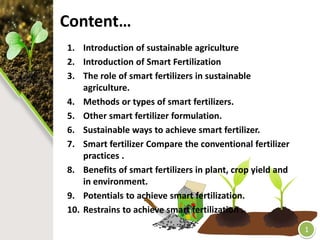 Smart fertilizers in sustainable agriculture | PPTX