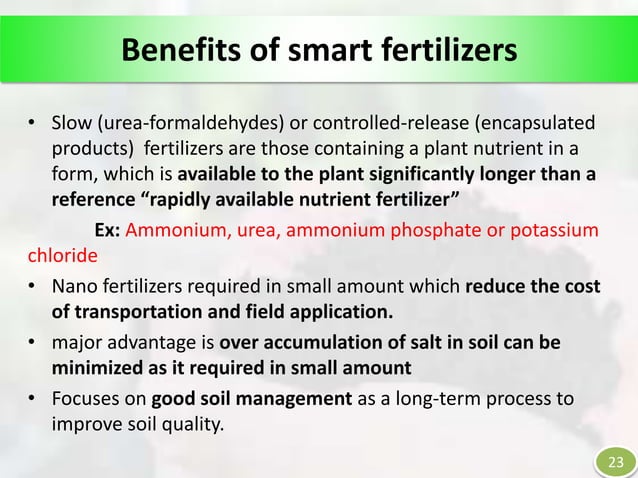 Smart fertilizers in sustainable agriculture | PPTX
