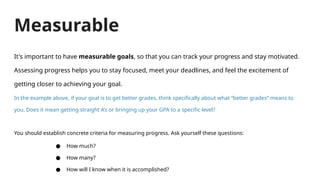 SMART Goals presentation. How to create smart Goals | PPTX
