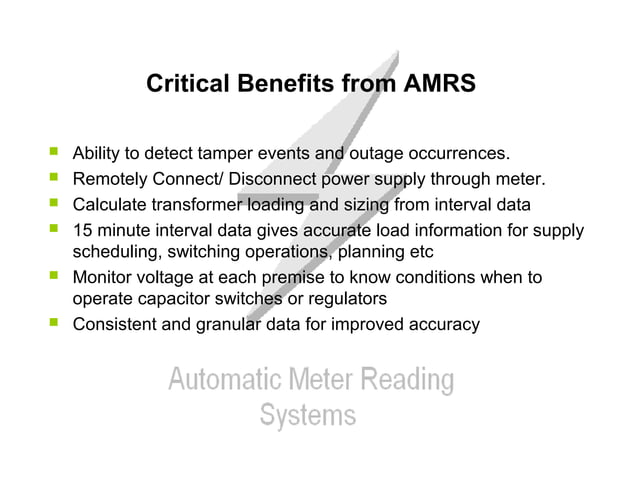 AUTOMATIC METER READING SYSTEMS | PPT | Computer Networking | Computing