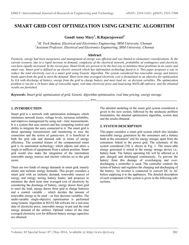 Smart grid cost optimization using genetic algorithm | PDF
