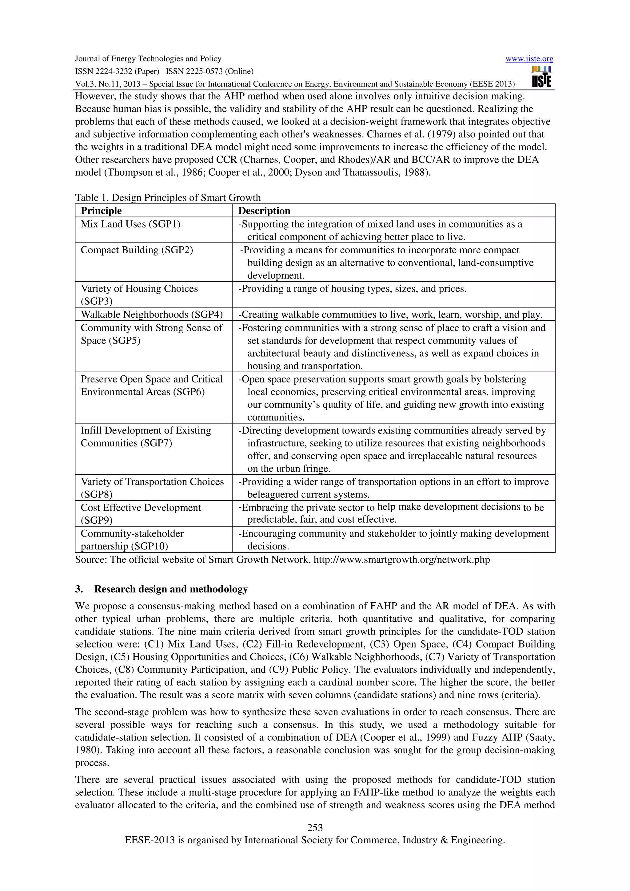 Smart growth principles combined with fuzzy ahp and dea approach to the ...