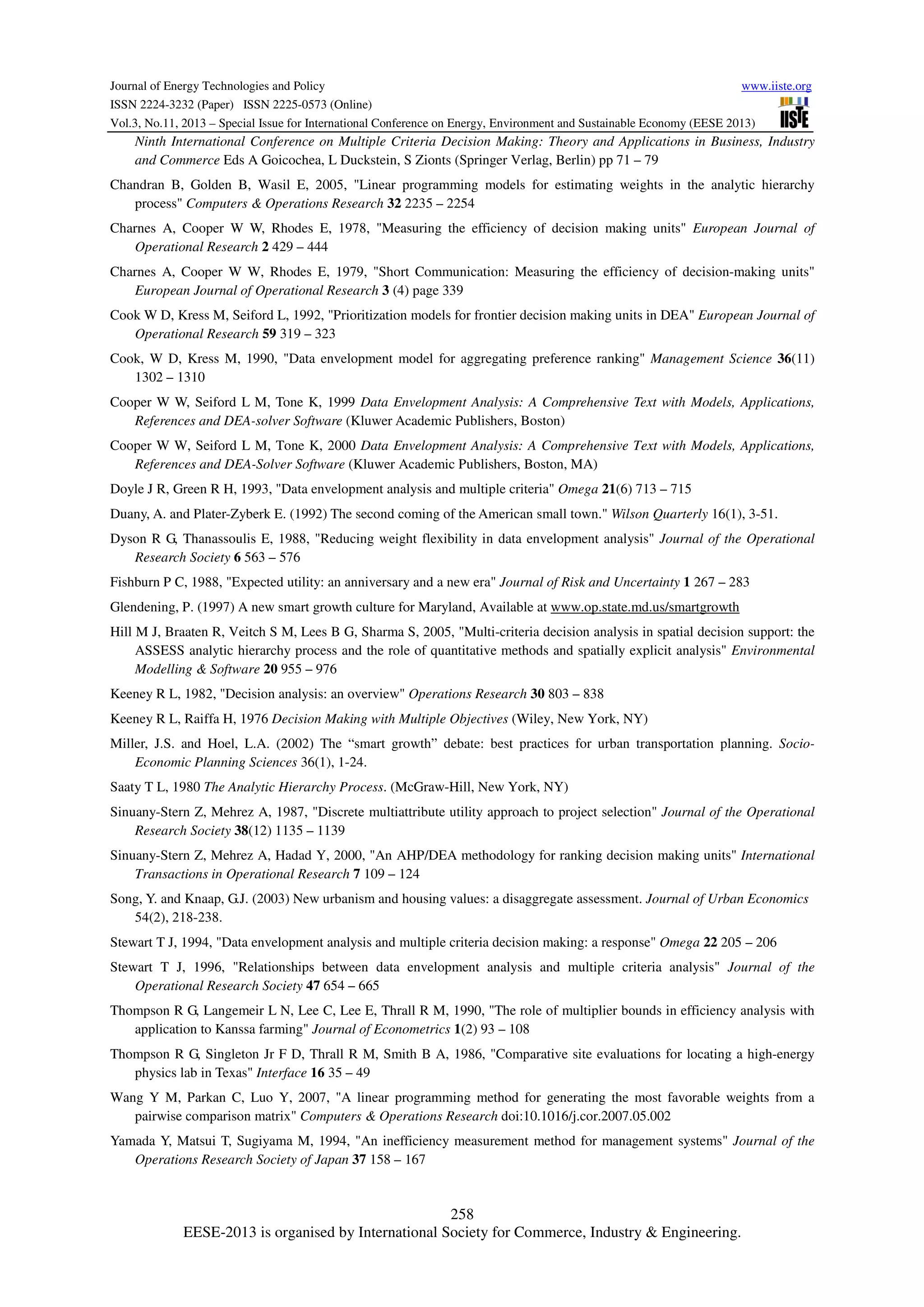 Smart growth principles combined with fuzzy ahp and dea approach to the ...