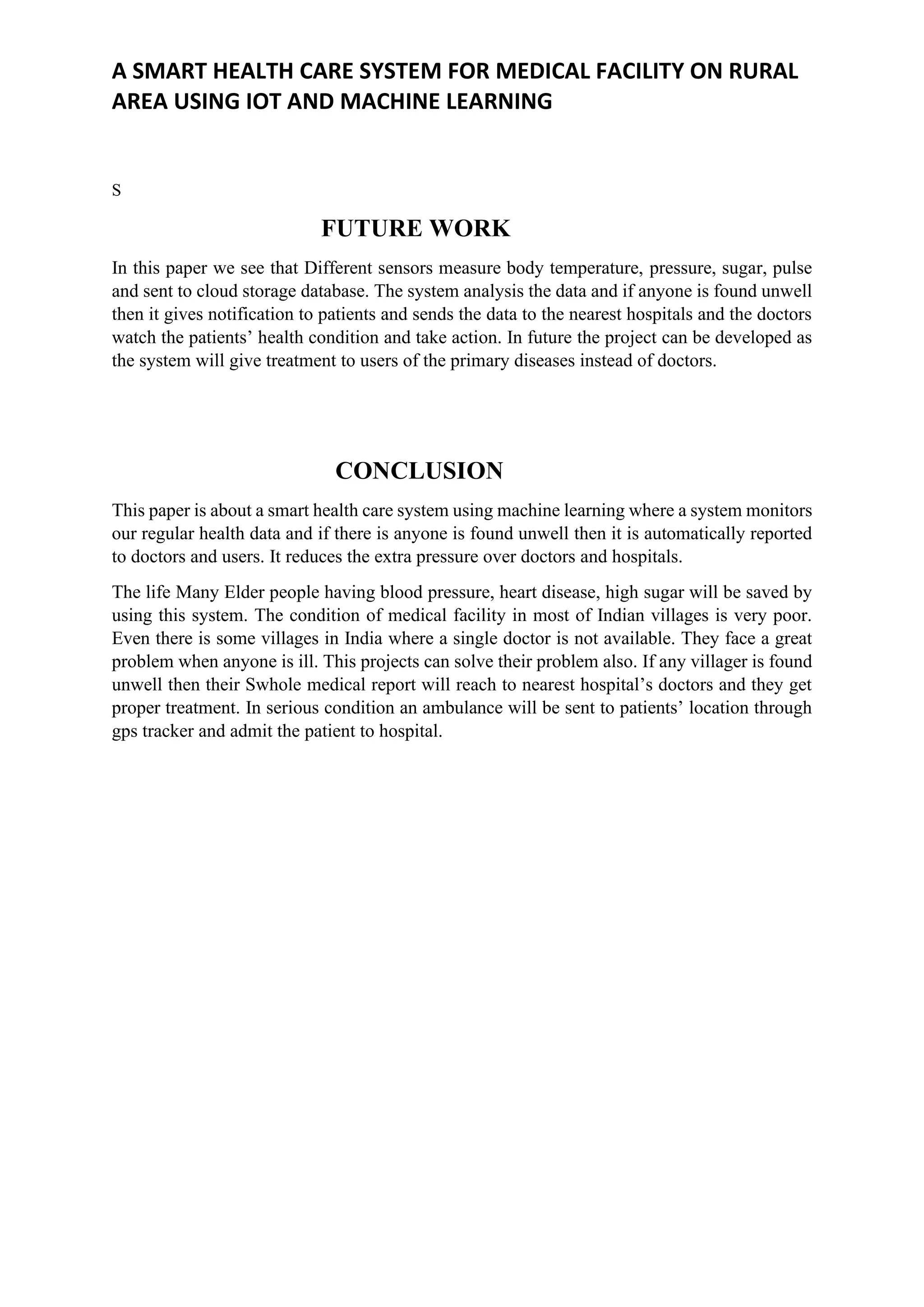 Smart health care System Using IOT and Machine learning | PDF