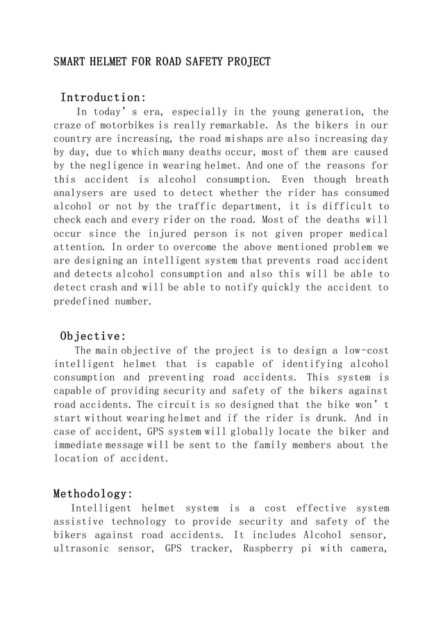 Smart helmet for road safety project | DOCX