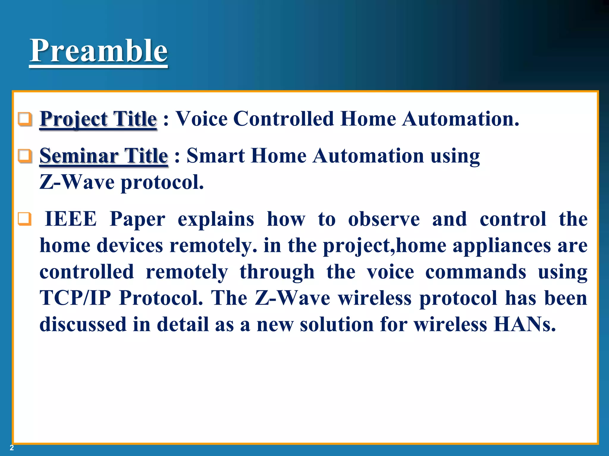 Smart Home Automation Using Z Wave Protocol Ppt