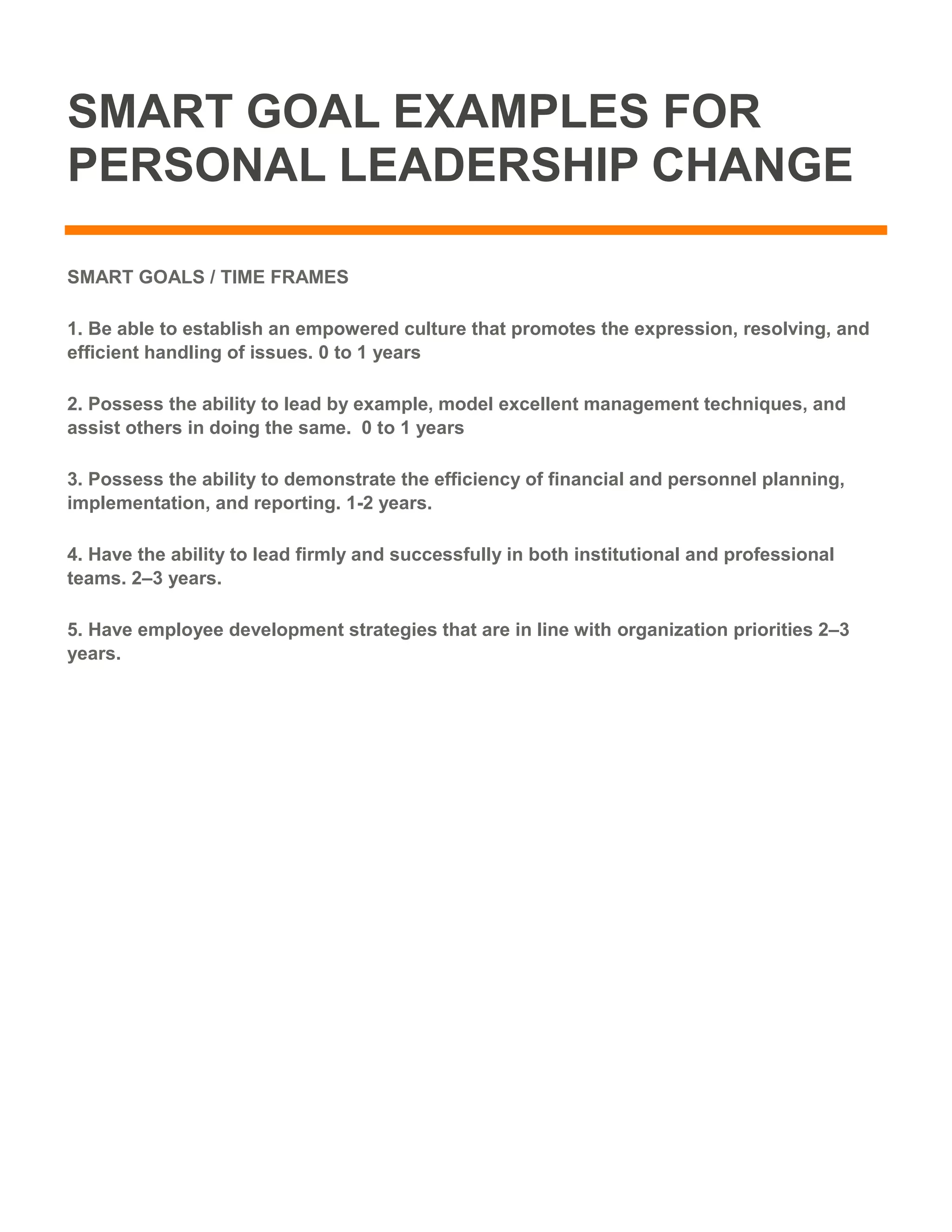 3 years SMART leadership goal | DOCX