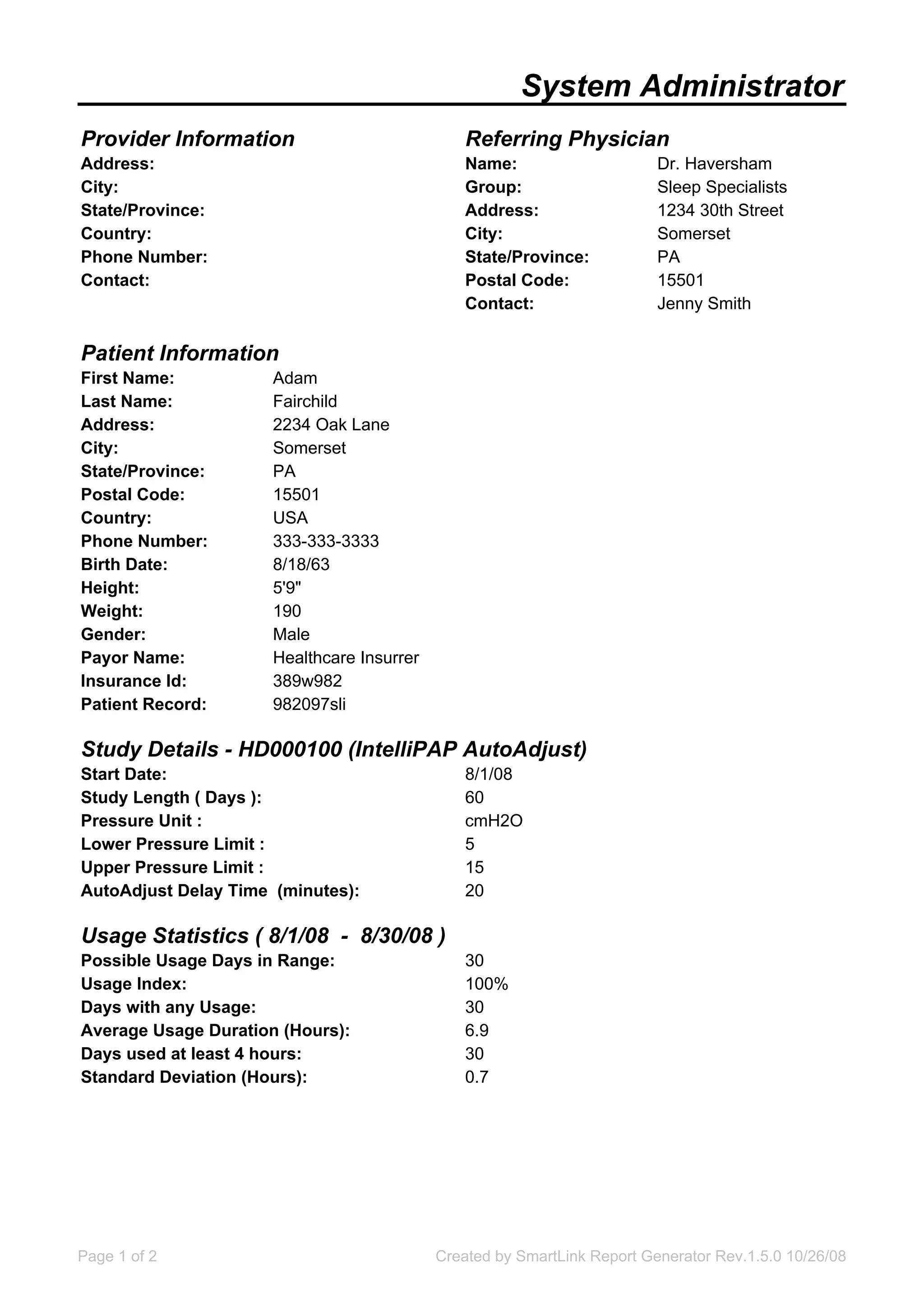 Smart Link Sample Summary Report Intelli Pap Auto Adjust | PDF