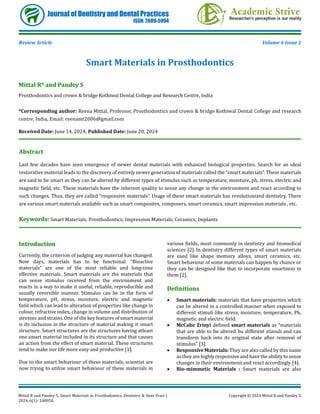Smart Materials in Prosthodontics - Mittal R* and Pandey S | PDF