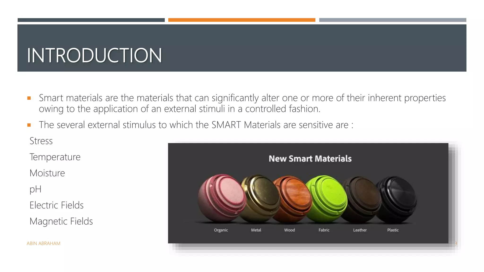 Smart materials & shape memory alloys | ABIN ABRAHAM | PPTX