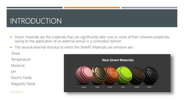 Smart materials & shape memory alloys | ABIN ABRAHAM | PPTX