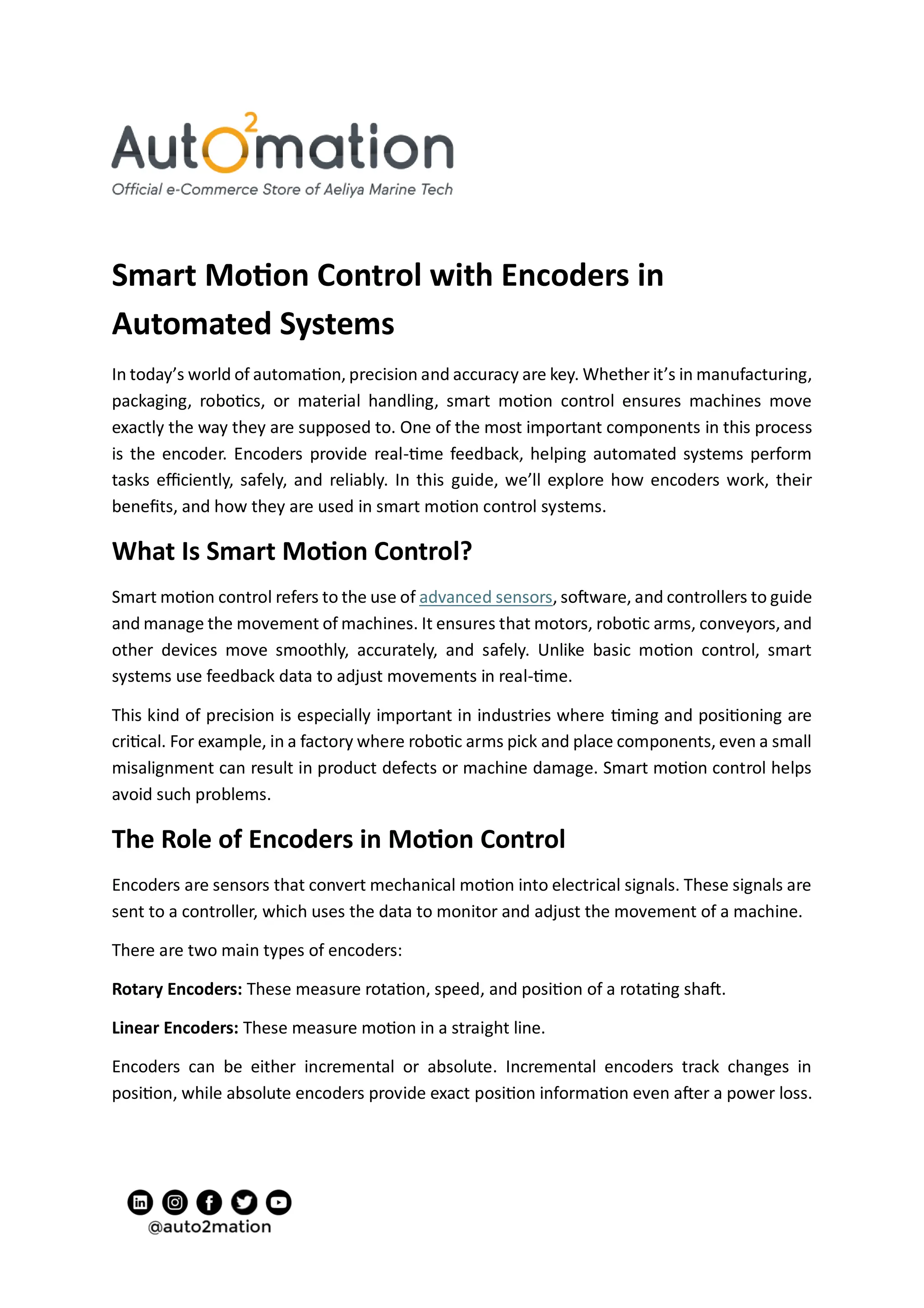Smart Motion Control with Encoders in Automated Systems | PDF