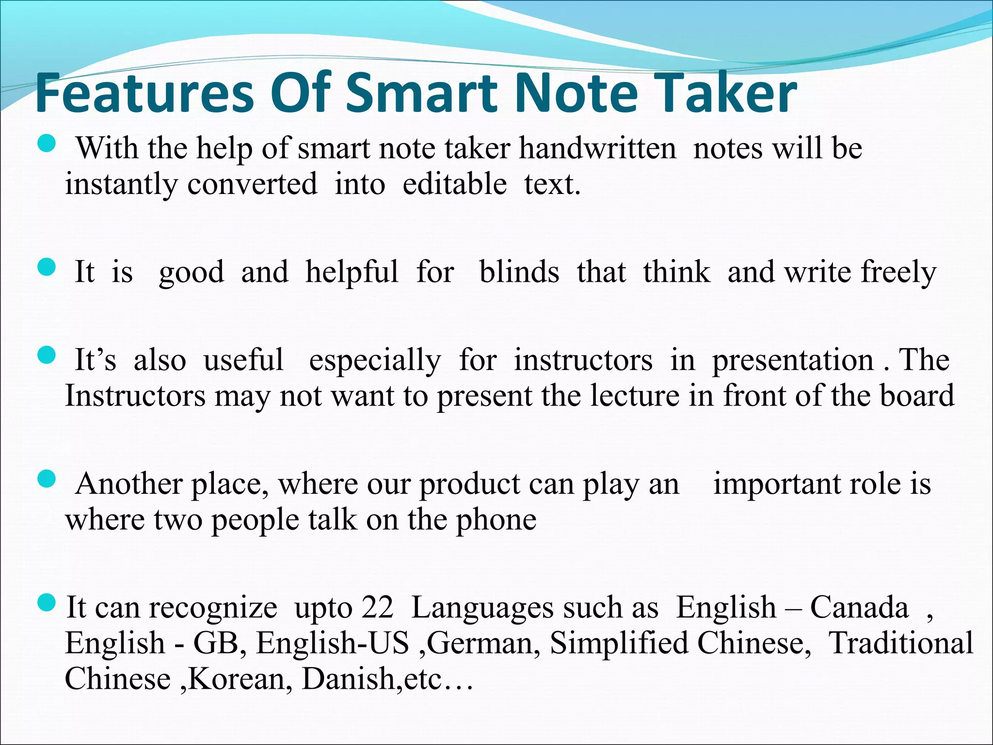 Smart note taker ppt | PPT