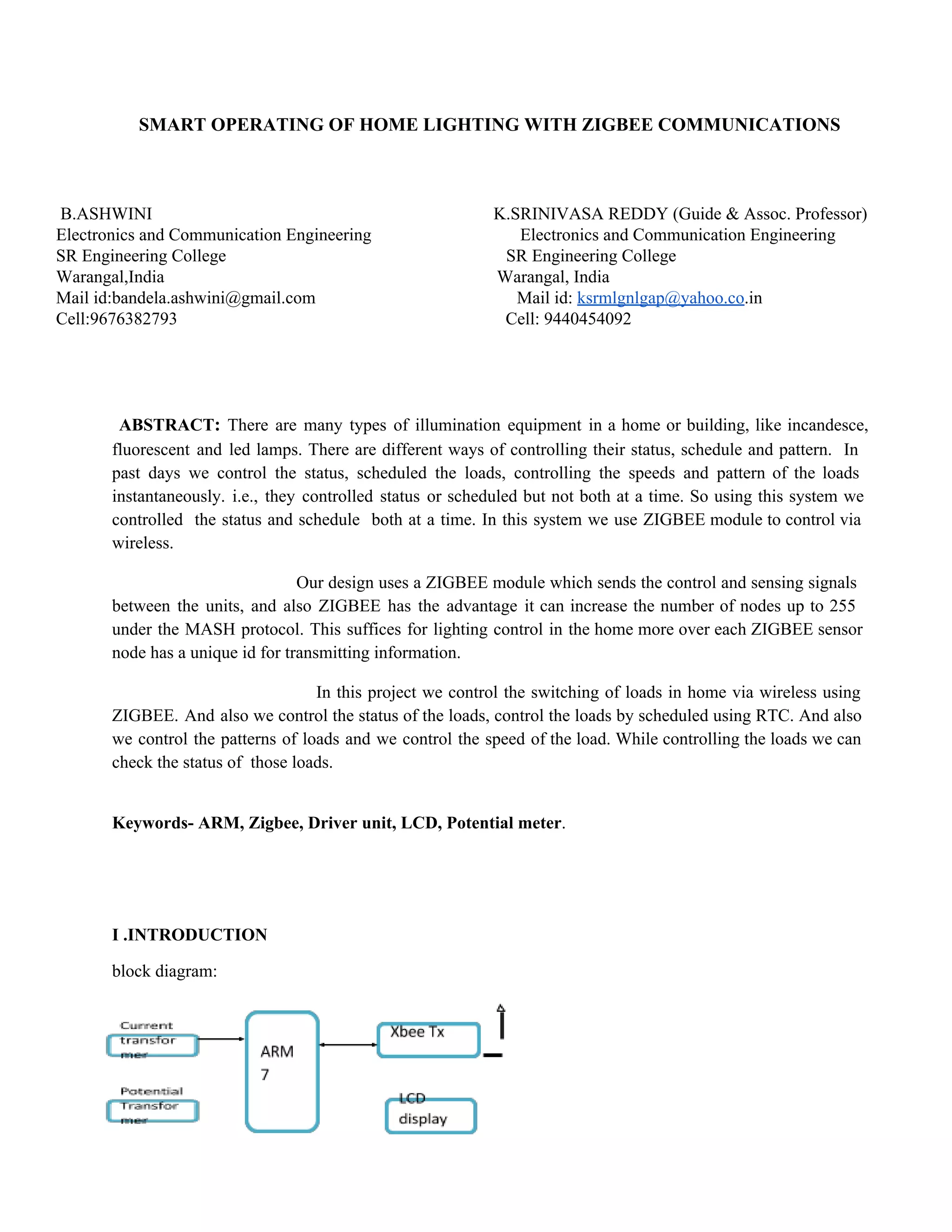 Smart operating of home lightning with zigbee communications | PDF