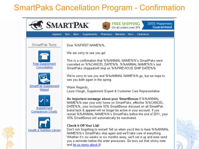 SmartPak Silverpop Lifecycle Email Program | PPT