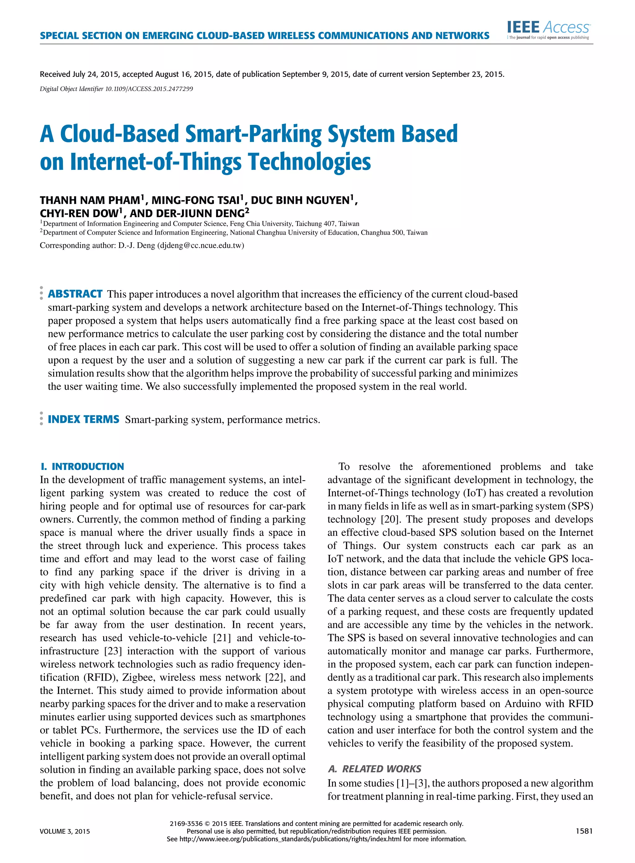 A Cloud-Based Smart-Parking System Based on Internet-of-Things Technologies | PDF